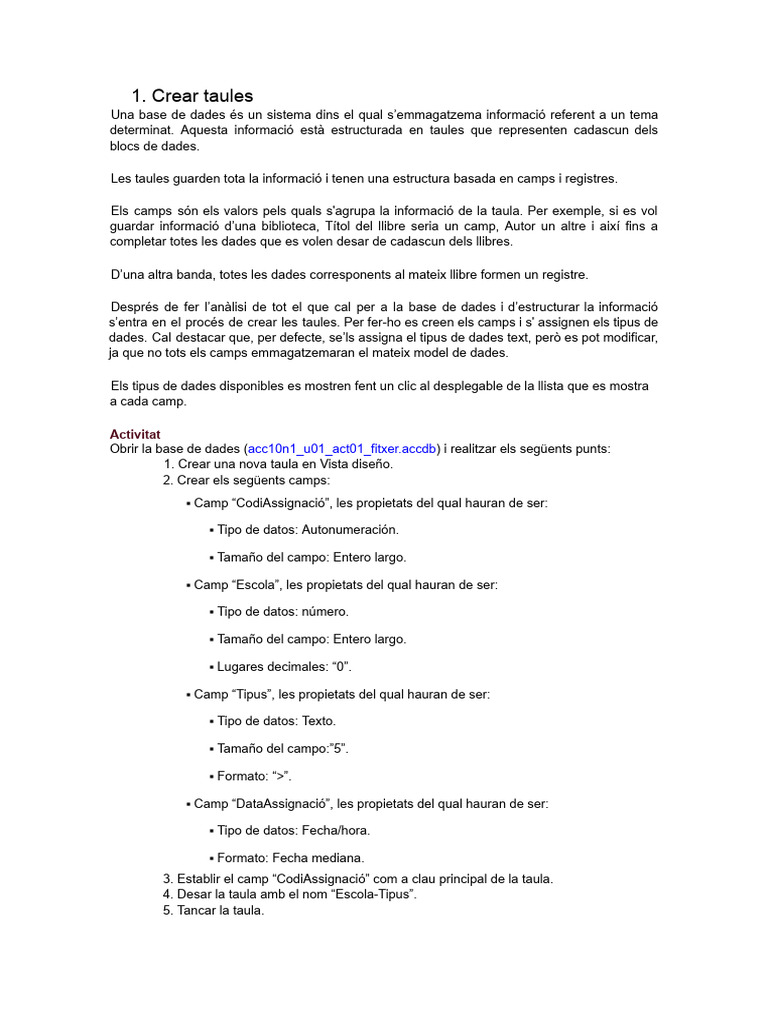 1 Exercicis Creació de Taules | PDF