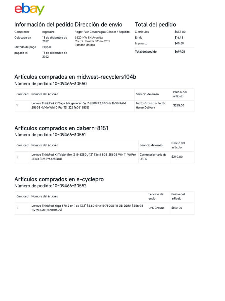 Detalles Del Pedido | PDF | Hardware de la computadora