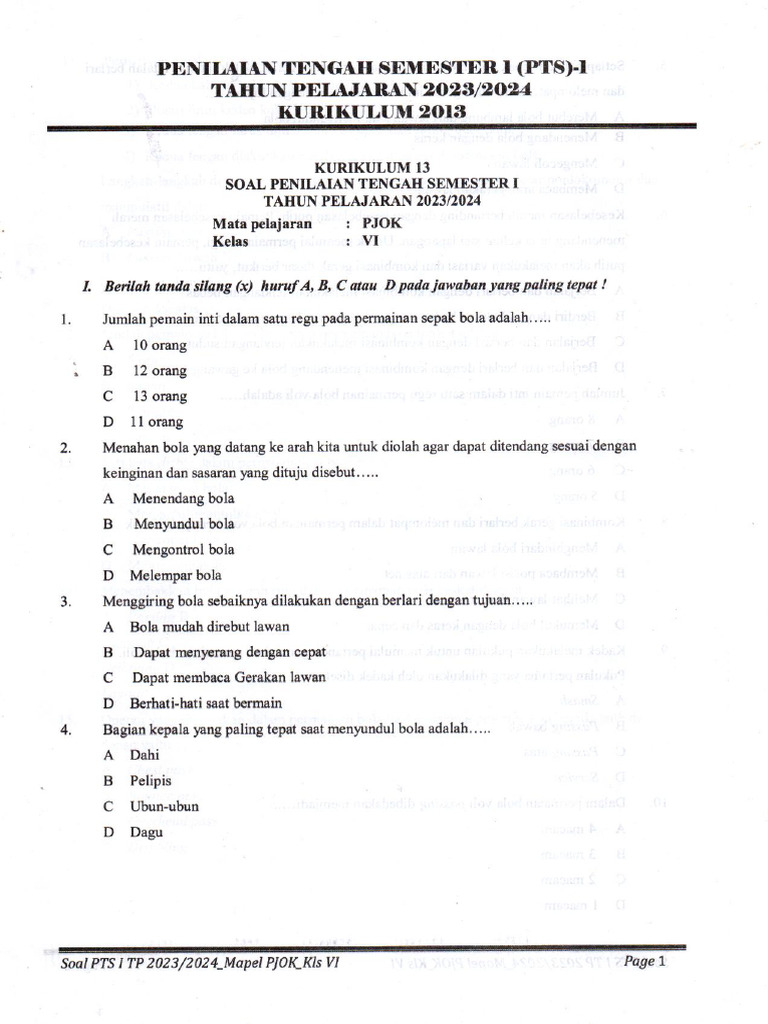 PTS SMT 1 Kelas 6 2023-2024 | PDF