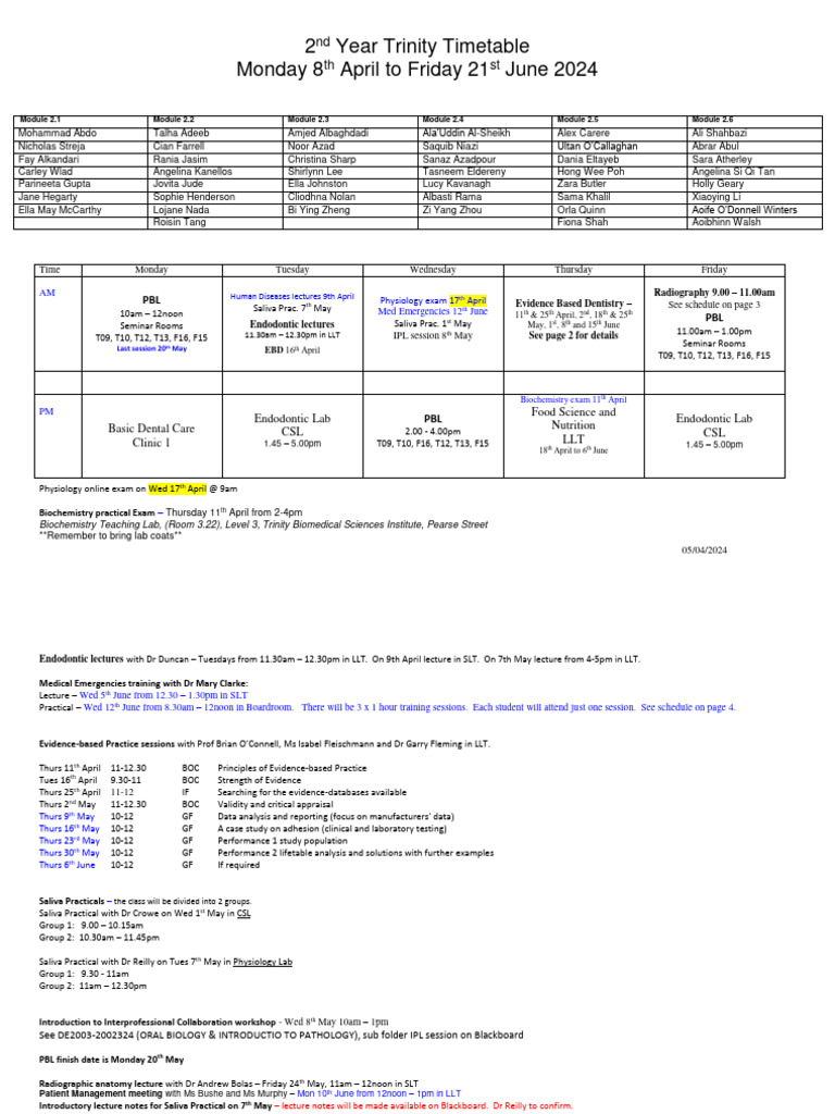 2nd Year Trinity 23-24 S | PDF | Health Sciences | Clinical Medicine