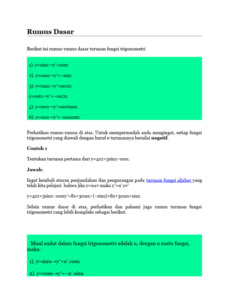 Rumus Dasar Turunan | PDF | Metode & Bahan Ajar | Komputer