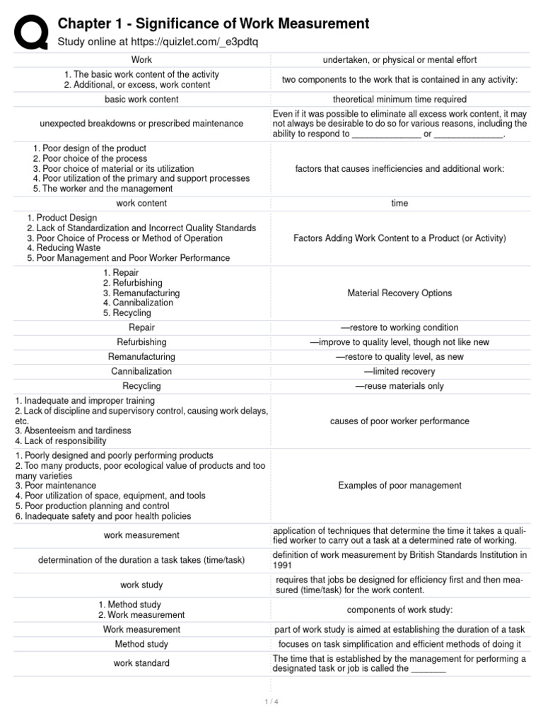 Importance of Work Measurement Techniques | PDF | Labour Economics ...