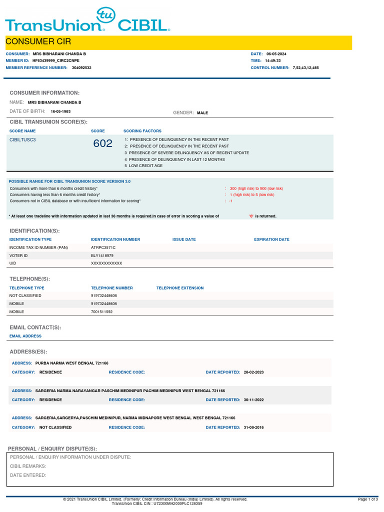 CIBIL Credit Report: Mrs. Chanda | PDF | Loans | Collateral (Finance)