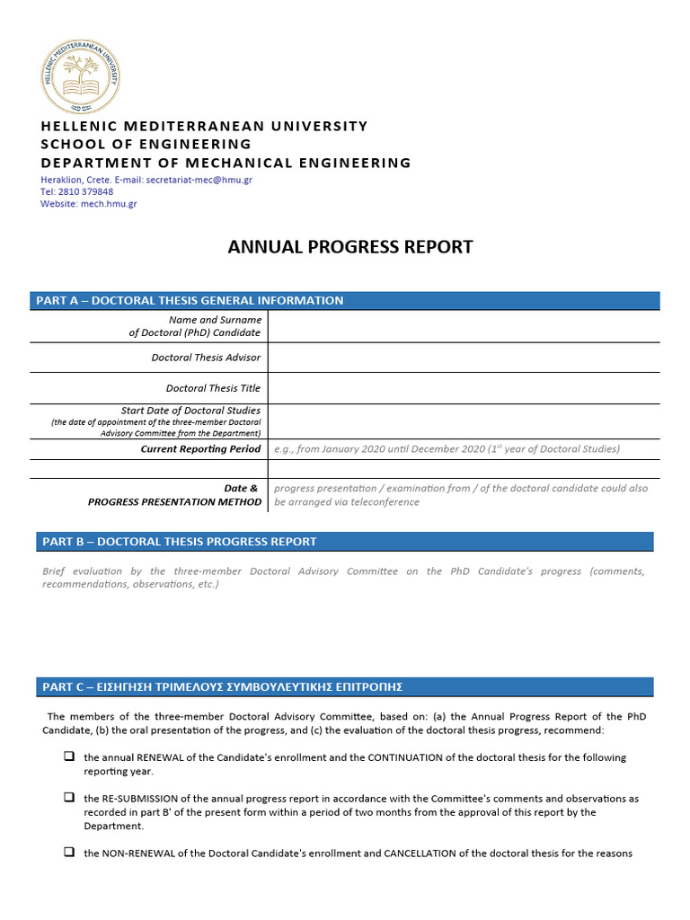 Annual PhD Progress Report Template | PDF | Thesis | Doctor Of Philosophy