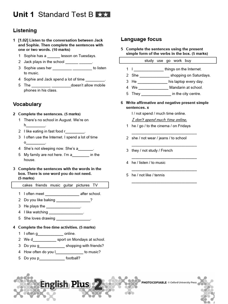 unit_1_standard_test_b | PDF | Vocabulary | Linguistics