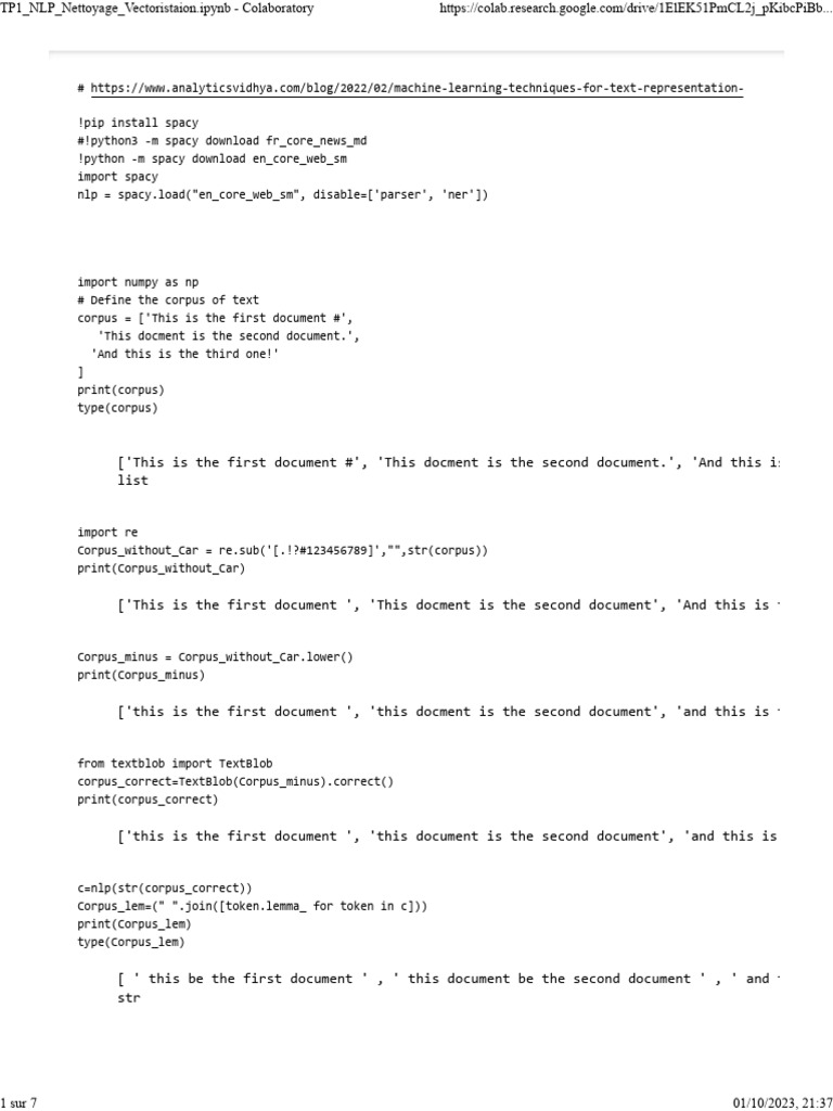 Tp1 Nlp Pdf Linguistics Computer Programming