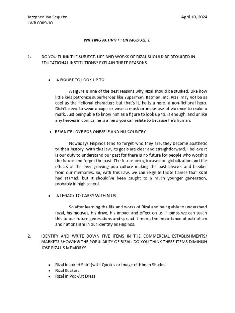 Writing Activity For Module 1 | PDF | Hero