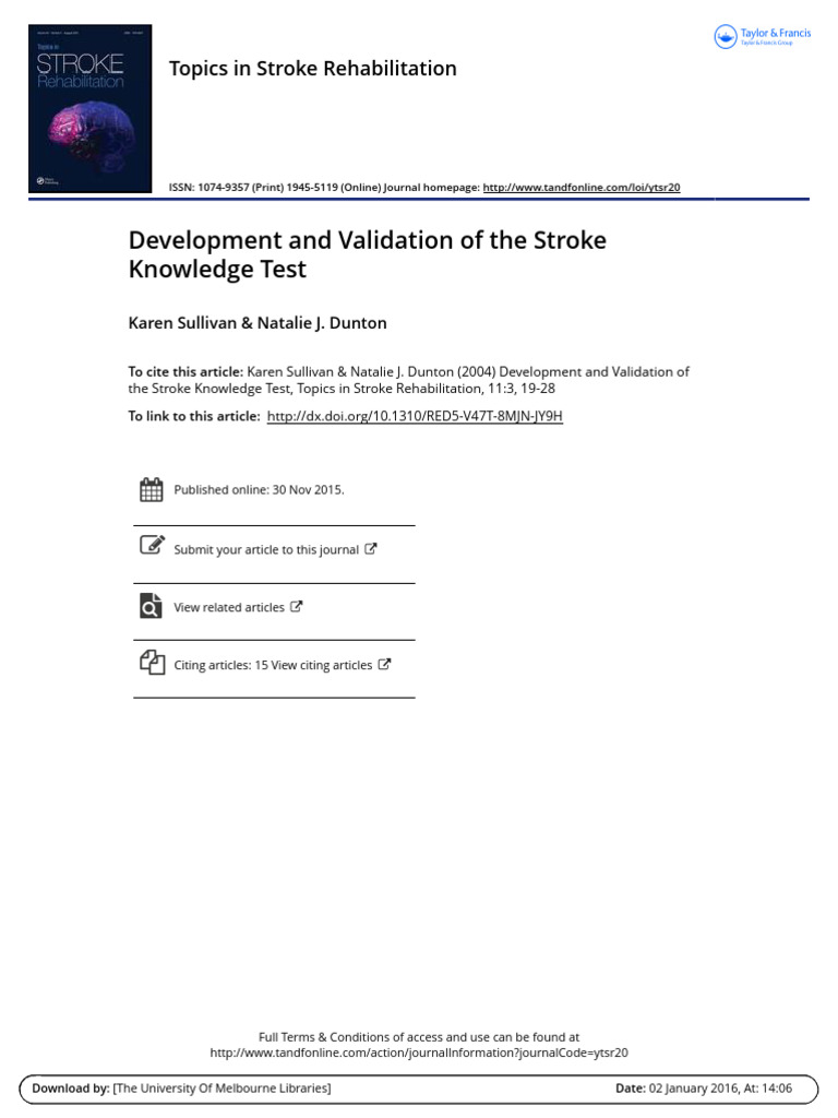 Dev and Validation of SKT | PDF | Caregiver | Stroke