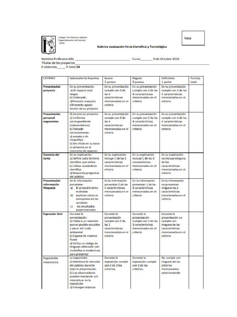 Rubrica Feria de Las Ciencias 2 | PDF