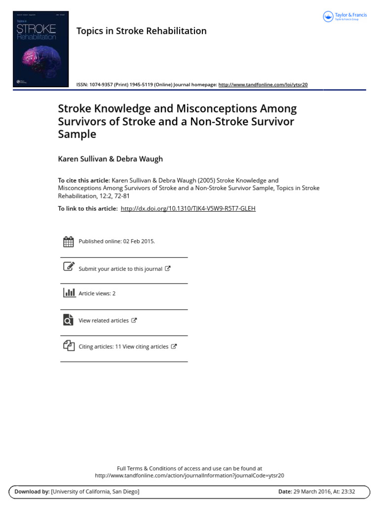 Stroke Knowledge and Misconceptions Among Survivors of Stroke and a Non ...
