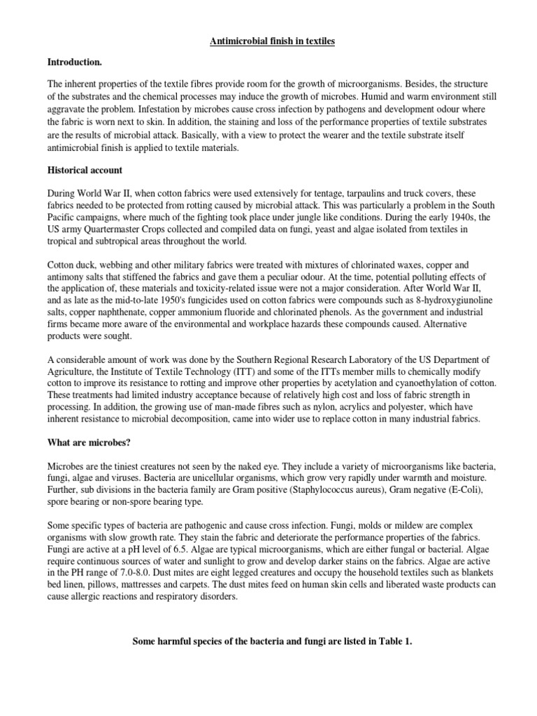 Antimicrobial Finish In Textiles Pdf Antimicrobial Textiles