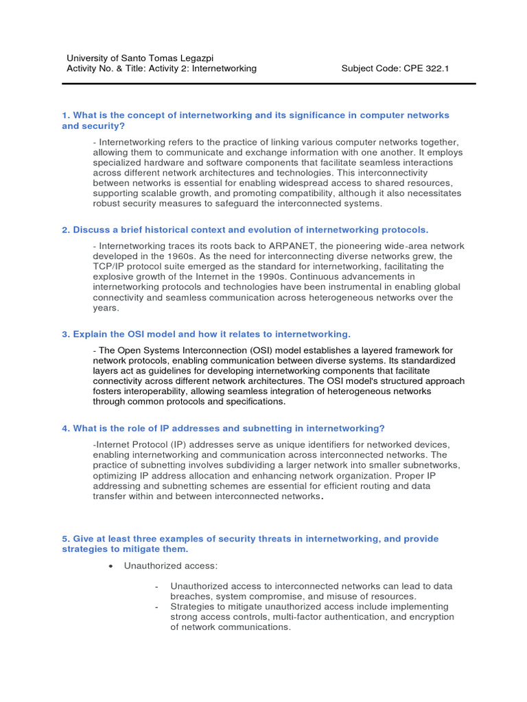 Activity 2 - Internetworking - University of Santo Tomas Legazpi | PDF ...