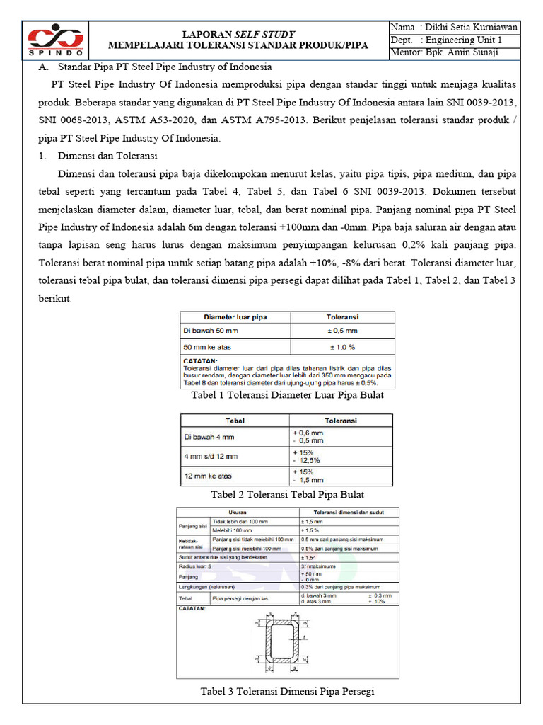 Mempelajari Toleransi Standar Produk Pipa | PDF