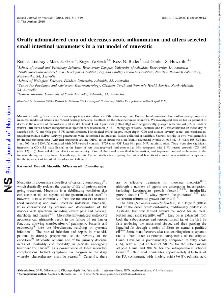 Orally Administered Emu Oil Decreases Acute Inflammation and Alters ...