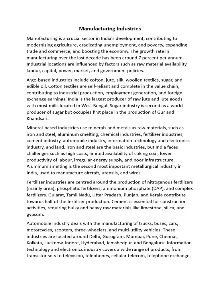 Manufacturing Industries | PDF | Fertilizer | Steel