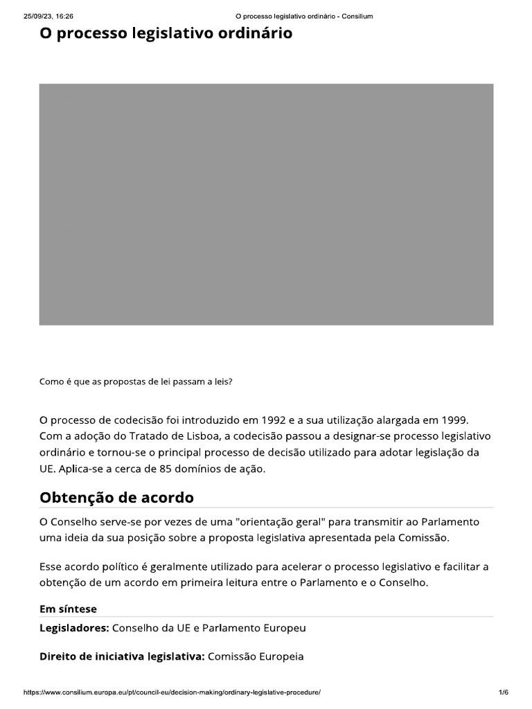 O Processo Legislativo Ordinário - Consilium | PDF