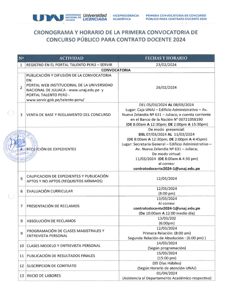 Cronograma 1CP ContratoDocente2024-1 | PDF