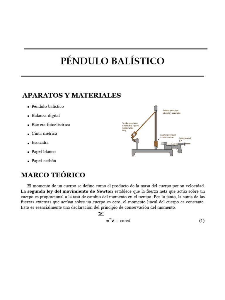 Experimento de Péndulo Balístico y Proyectil | PDF | Fuerza | Impulso