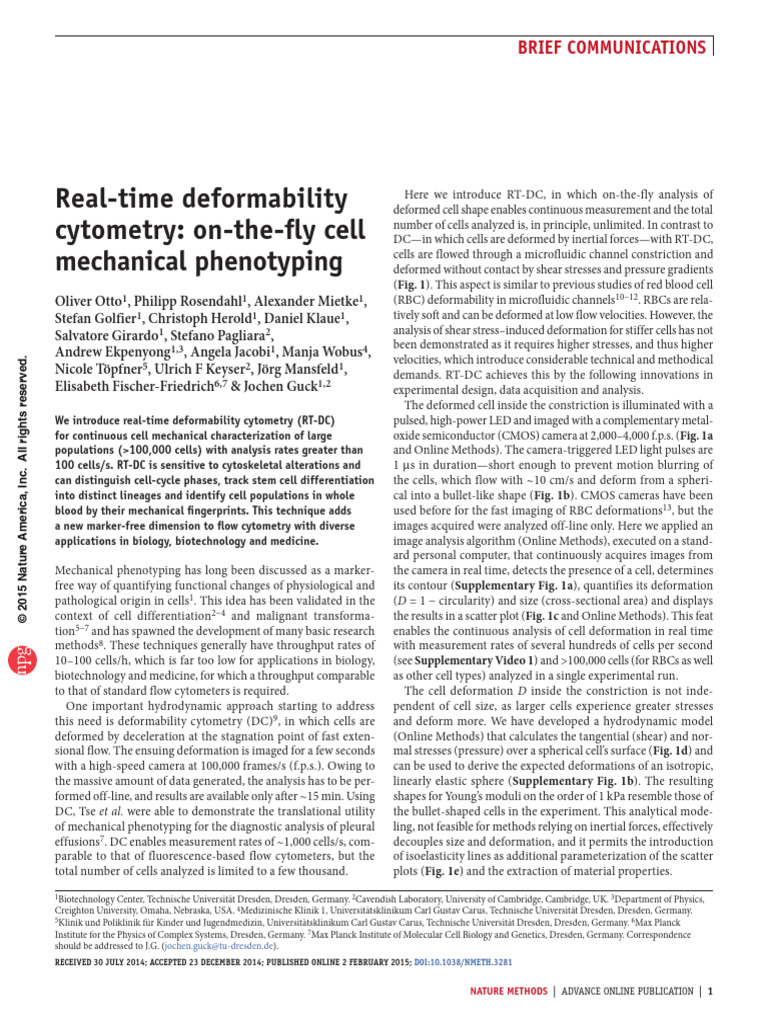 Real-Time Deformability Cytometry Overview | PDF | Flow Cytometry ...