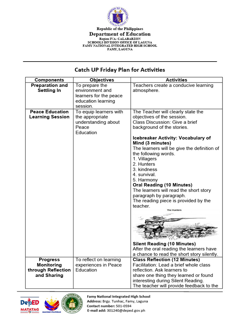 Catch UP Friday Plan For Activities: Department of Education | PDF ...