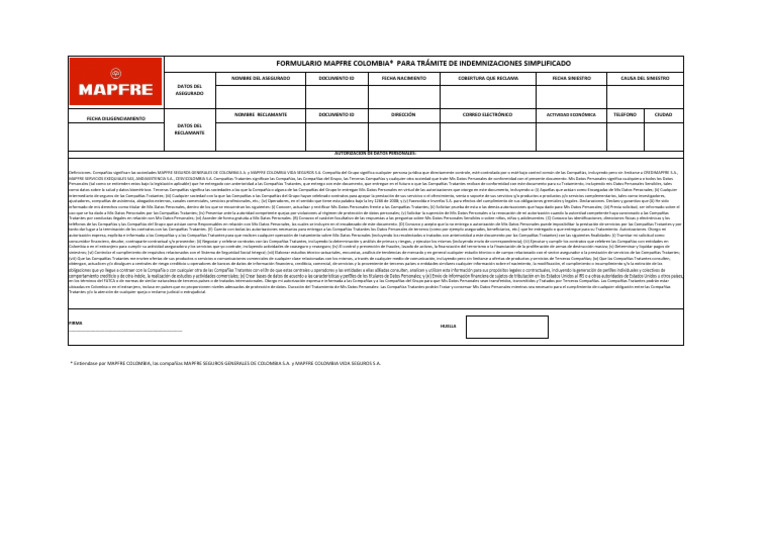 Formulario Simplificado de Reclamo Mapfre | PDF | Seguro | Póliza de ...