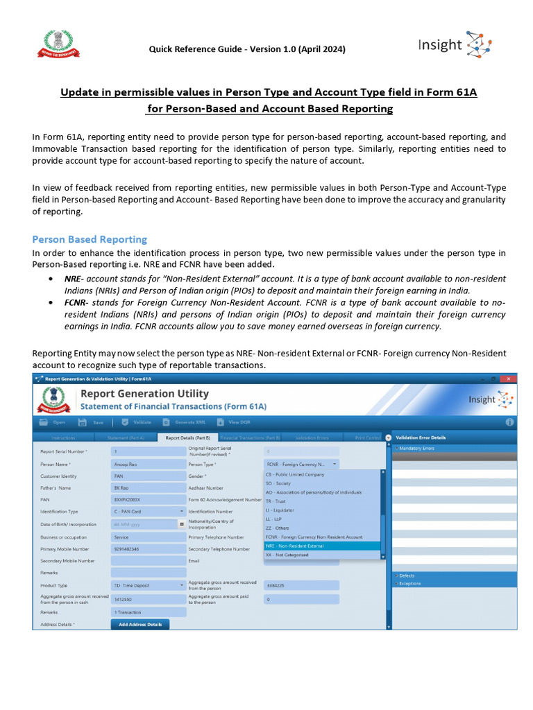 Update in Permissible Values in Person Type and Account Type Field in ...