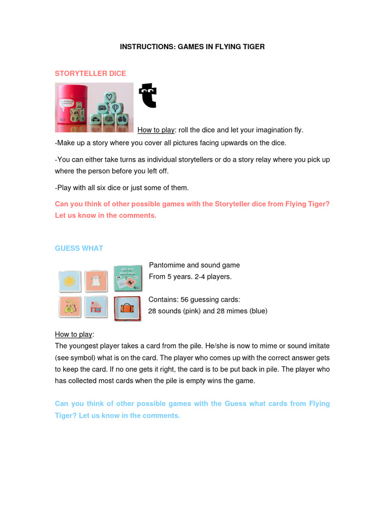 Instructions Games From Flying Tiger | PDF | Dice | Tabletop Games