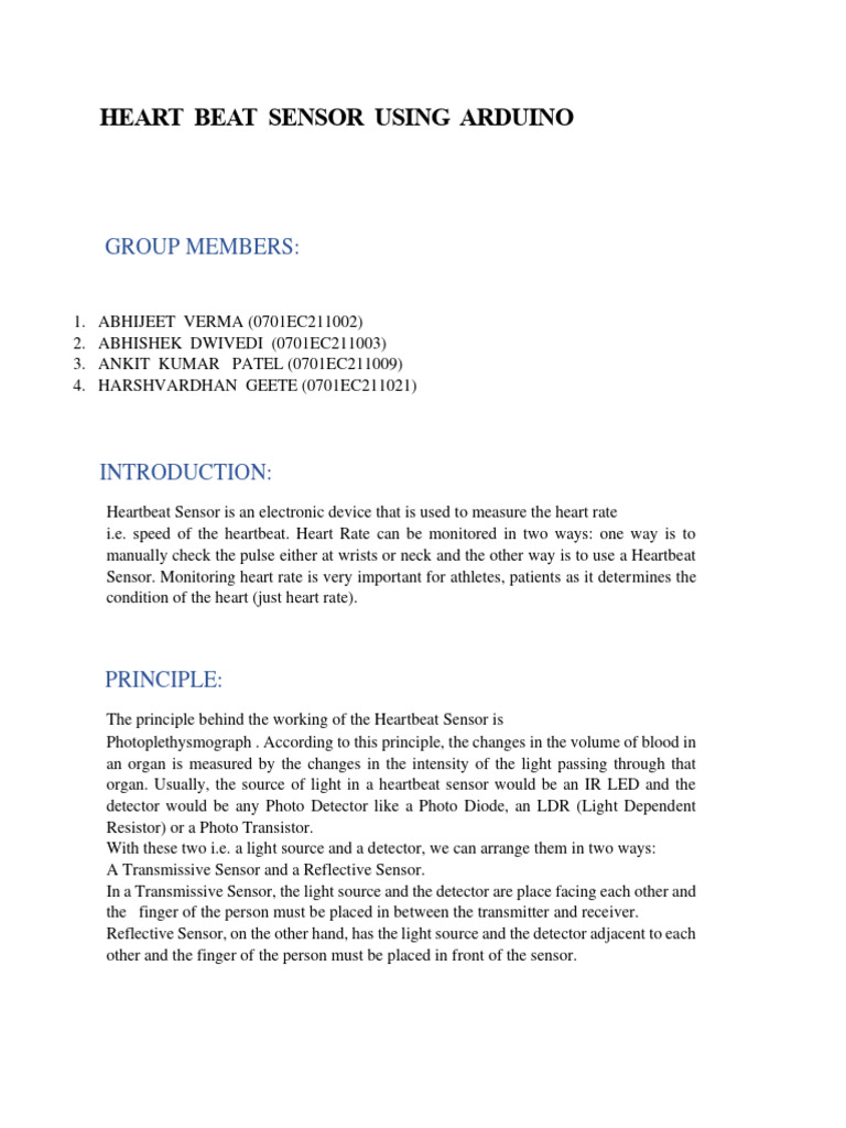 Heart Beat Sensor Using Arduino | PDF | Amplifier | Electrical Engineering