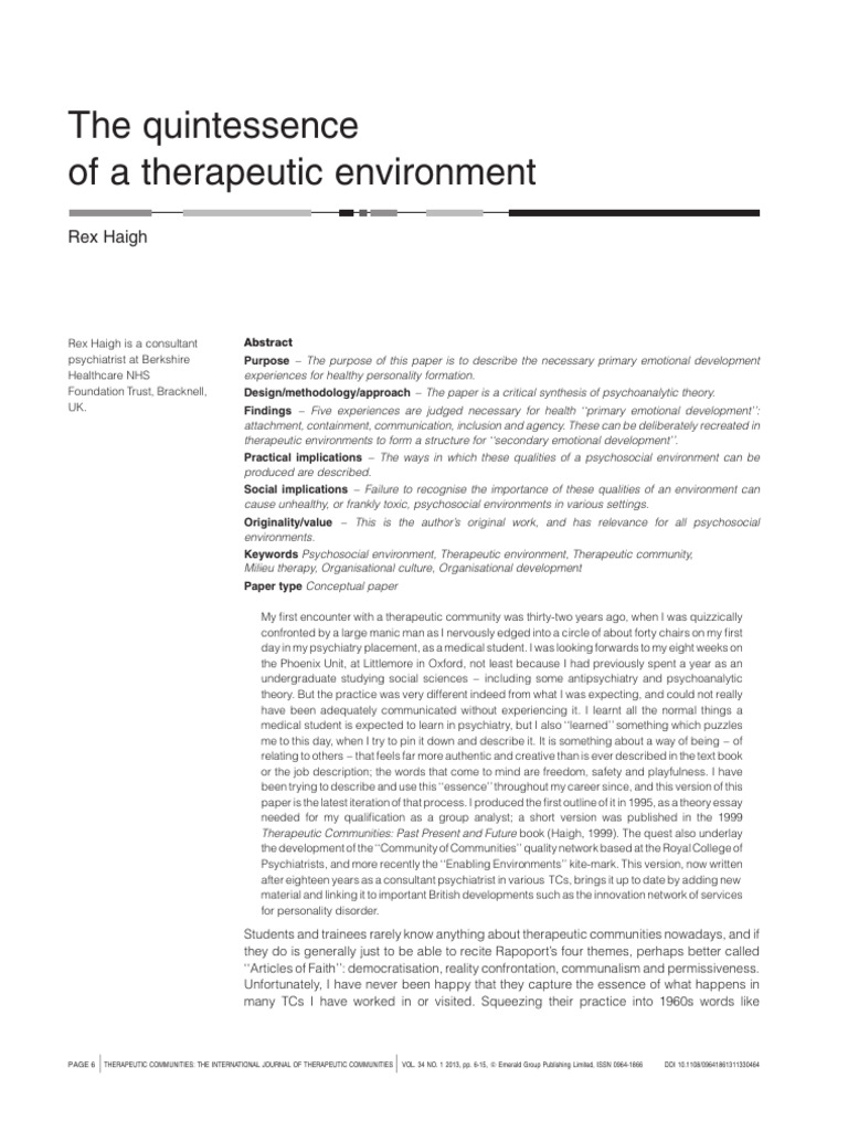 Essentials of Therapeutic Environments | PDF | Attachment Theory ...