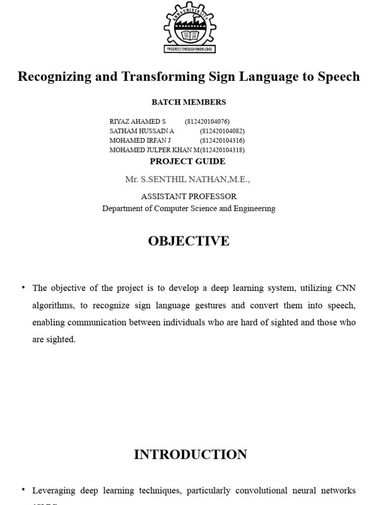 Recognizing and Transforming Sign Language To Speech | PDF | Deep Learning | Image Segmentation