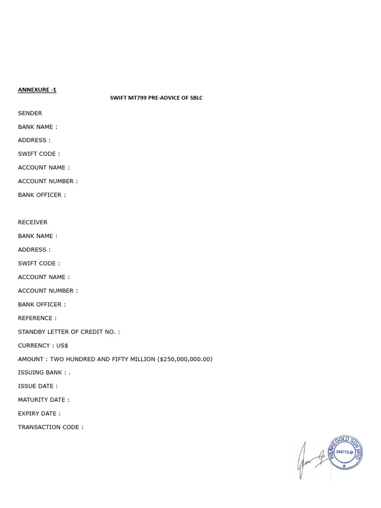 SBLC MT 799, MT 760, Bpu & MT 754 Verbiage 50M. | PDF | Letter Of Credit | Banks