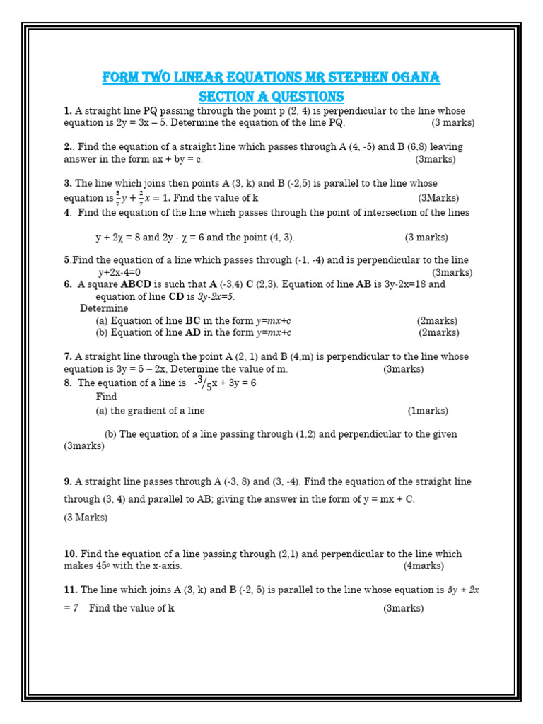 2.4 Equations of A Straight Line | PDF | Line (Geometry) | Cartesian ...