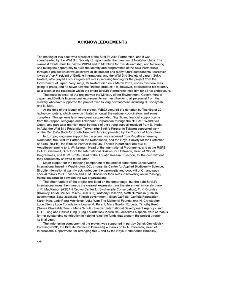 Acknowledgements | PDF | Ornithology
