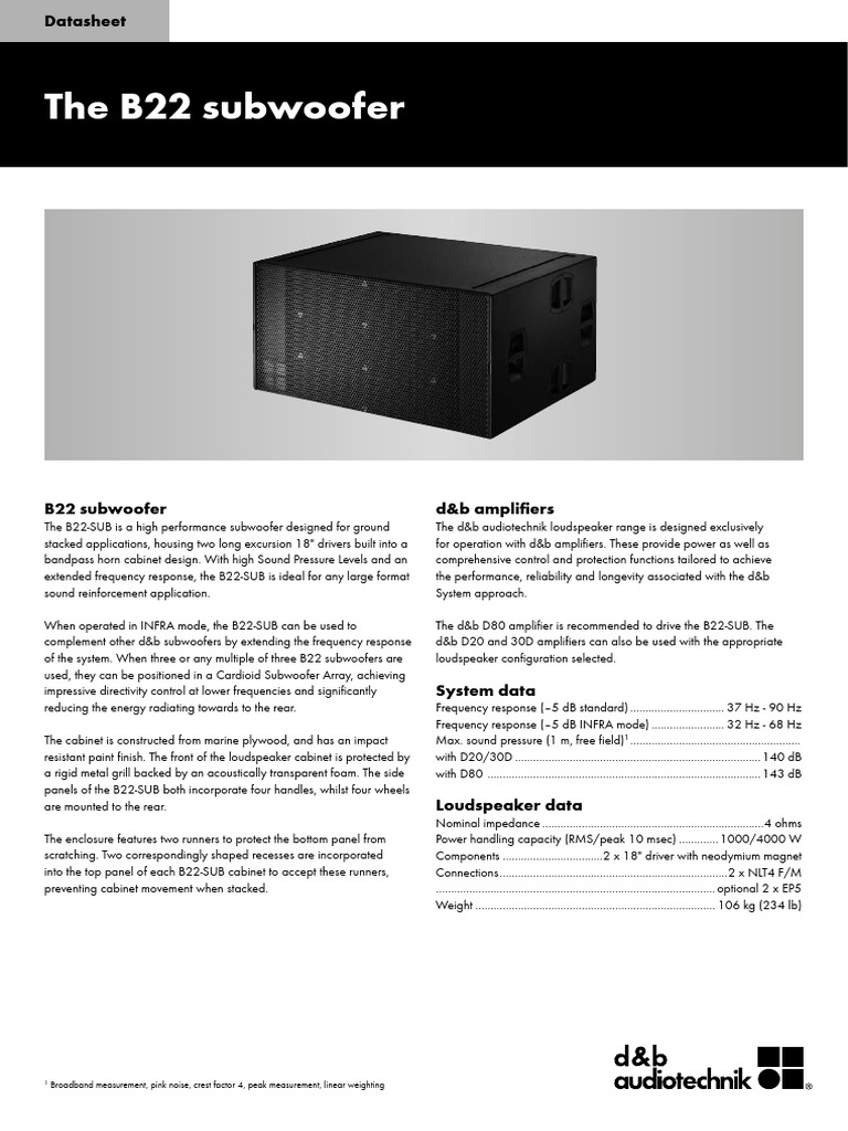 Dbaudio Datasheet b22 Subwoofer | PDF | Loudspeaker | Sound Production