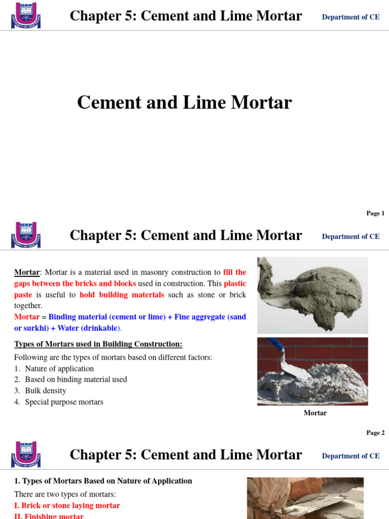 Lecture 5 MORTER Cement and Lime Morter | PDF | Mortar (Masonry) | Lime ...
