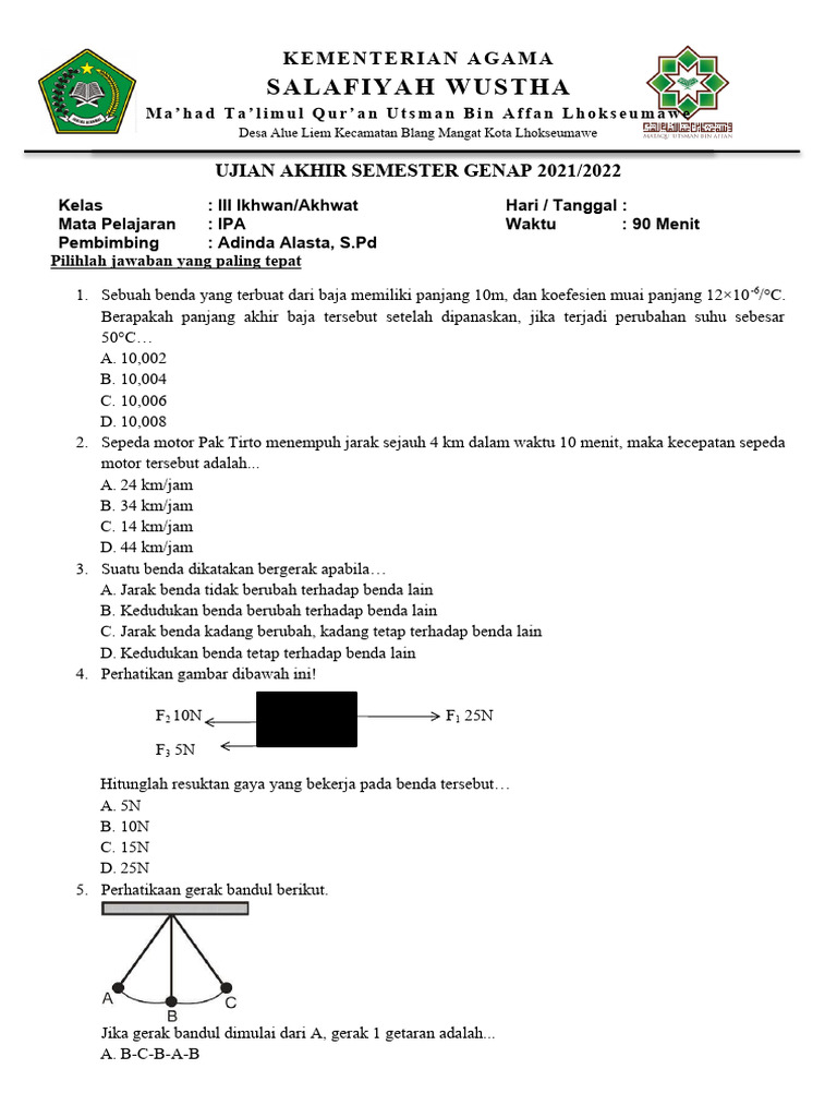 Uas Ipa Kelas 3 Ikhwan Akhwat 2022 | PDF