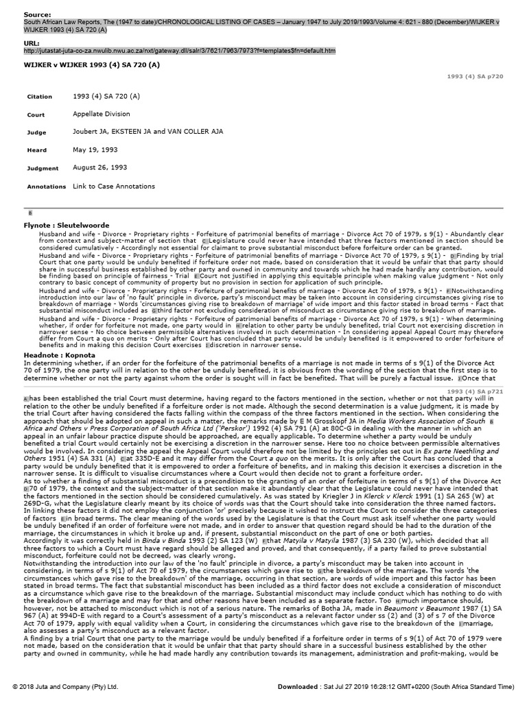 Forfeiture of Matrimonial Benefits | PDF | Judgment (Law) | Appellate Court