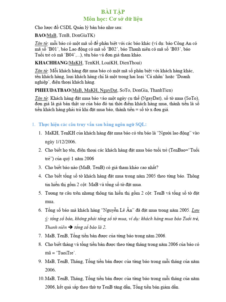 Bai Tap Them SQL | PDF