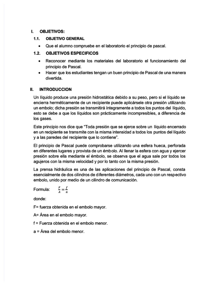 PDF Informe Principio de Pascal Unidad 2 - Compress | PDF | Líquidos | Física Aplicada e ...
