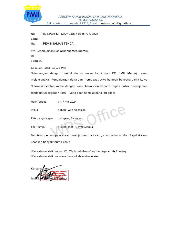 Surat Peminjaman Tenda PMII | PDF