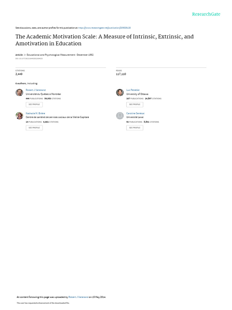 The Academic Motivation Scale A Measure of Intrins | PDF | Career ...