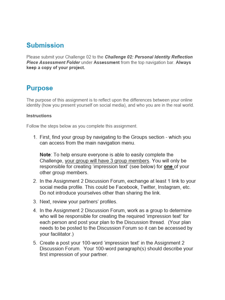 Challenge 02 Personal Identity Reflection Piece Assessment Folder | PDF | Social Media | Popular ...
