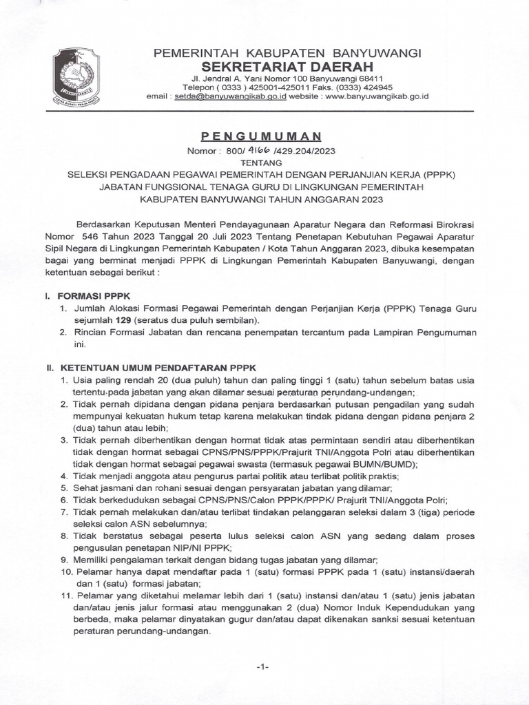 Pengumuman PPPK Guru 2023 | PDF