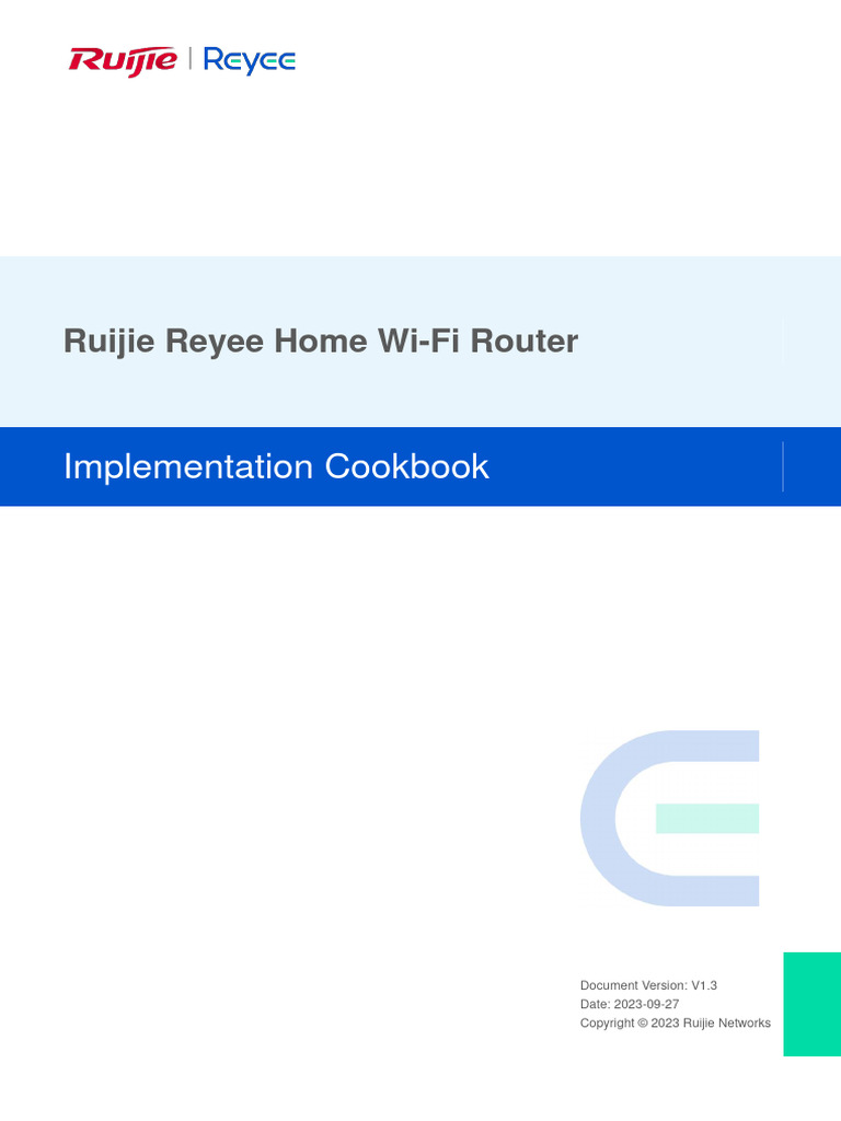 Ruijie Reyee Home Wi-Fi Router Implementation Cookbook (V1.3) | PDF | Wi Fi | Computer Network