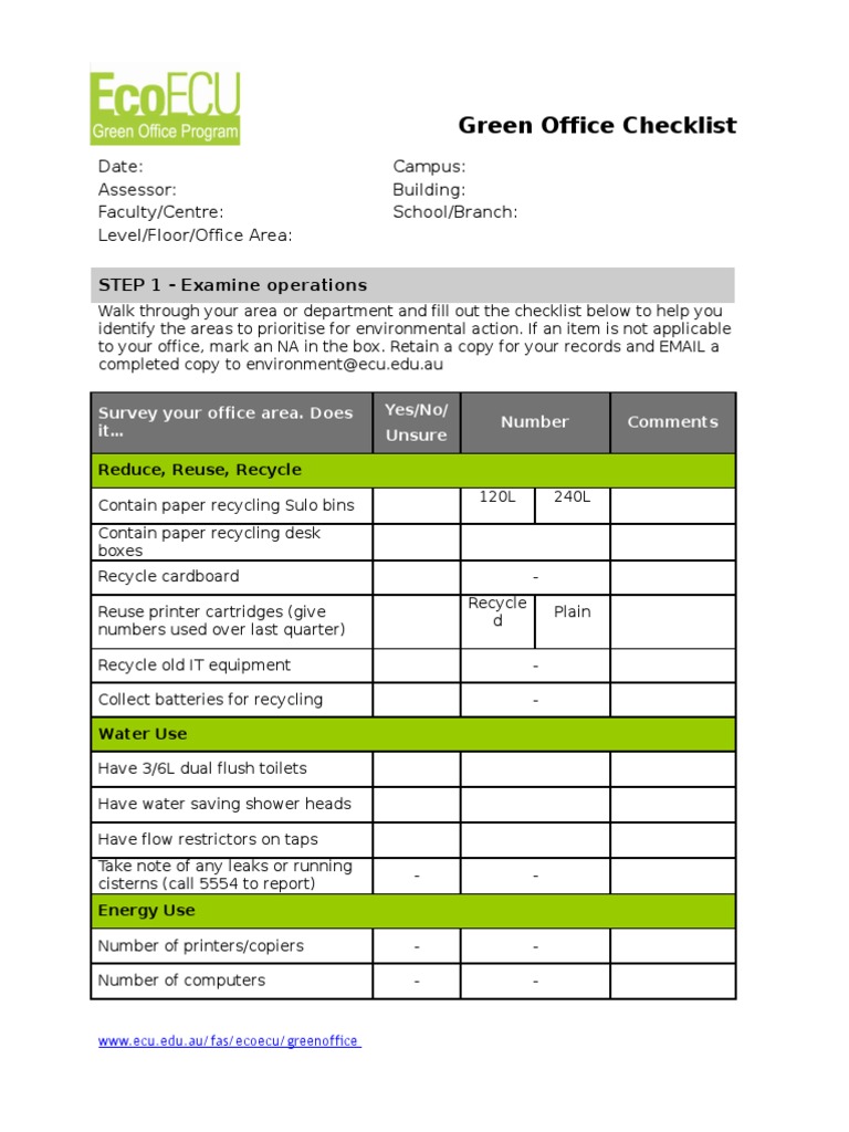 Green Office Checklist | PDF | Reuse | Recycling