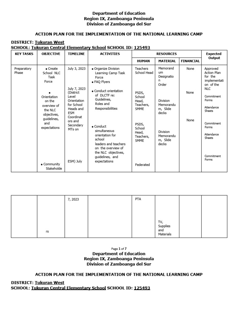 Action Plan Template NLC Orientation | PDF