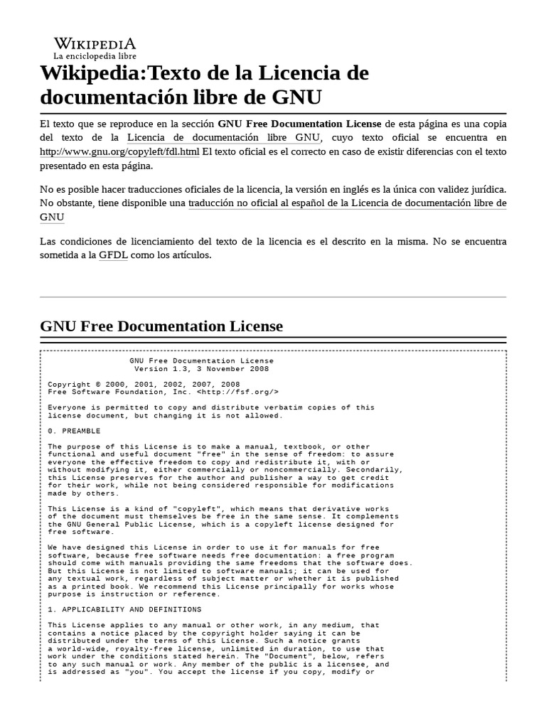 Wikipedia Texto de La Licencia de Documentación Libre de GNU | Download Free PDF | Markup ...