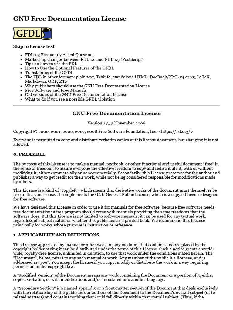 GNU Free Documentation License v1.3 - GNU Project - Free Software Foundation | PDF | Computing