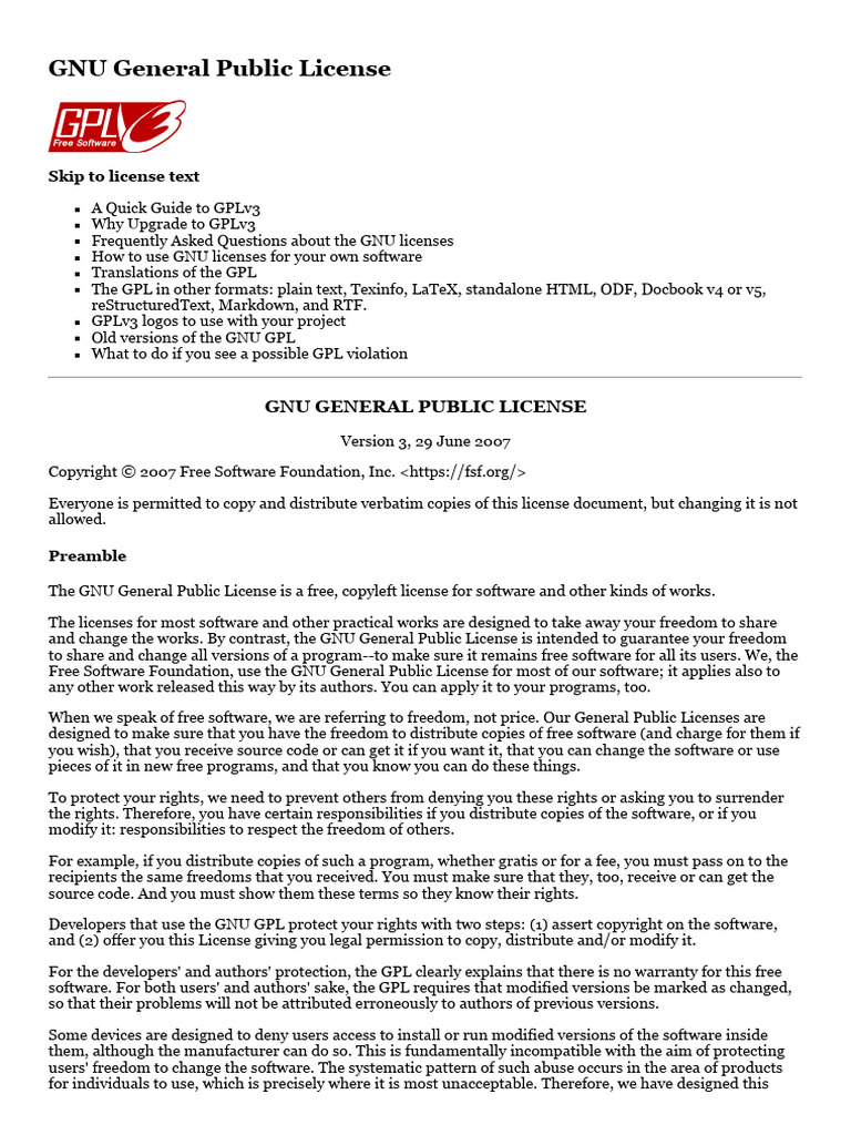 The GNU General Public License v3.0 - GNU Project - Free Software Foundation | PDF | License ...