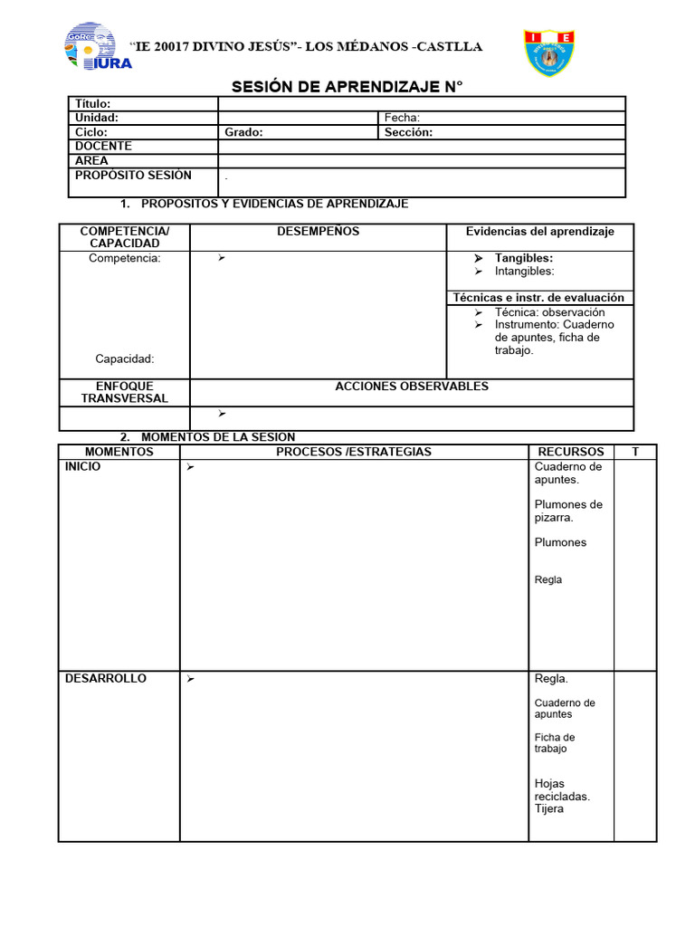 Sesión de Aprendizaje-Formato | Descargar gratis PDF | Aprendizaje | Modificación de comportamiento
